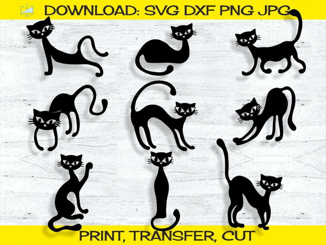 Cats Silhouette Bundle MCM Elements Svg Png Dxf Jpg Files, Mermorial ...