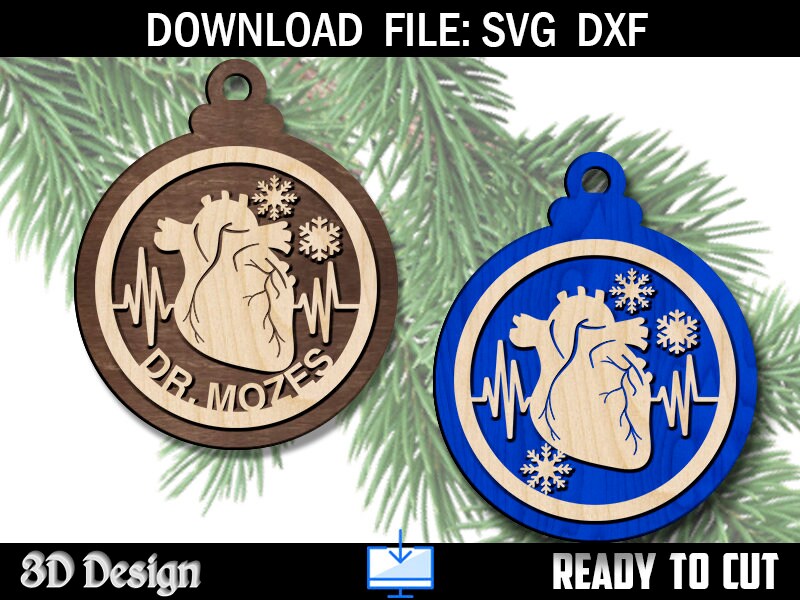 Cardiologist Christmas Ornament SVG DXF Files DIY, Heart Surgeon ...