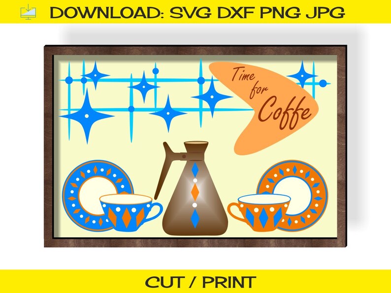 MCM Svg-dxf Files Coffee Pot & Mug Design Elements, Mid-century Modern ...