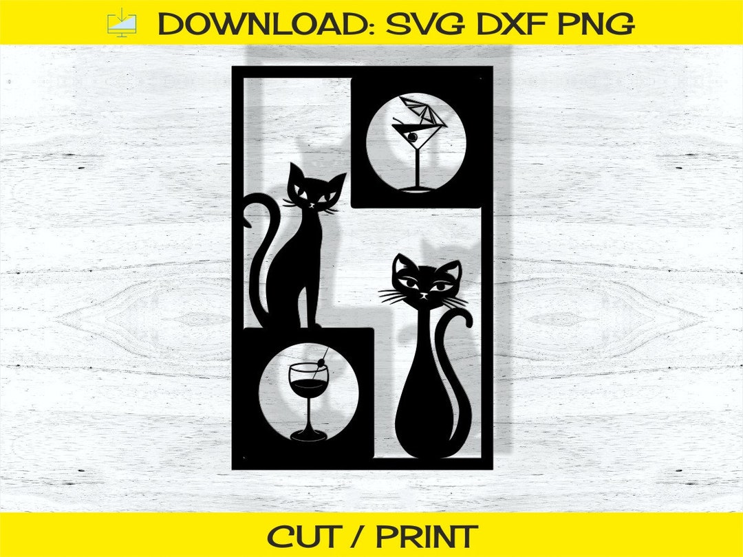 MCM Svg Dxf Files Atomic Age Cats Couple Drink Wine & Cocktail, Alcohol ...