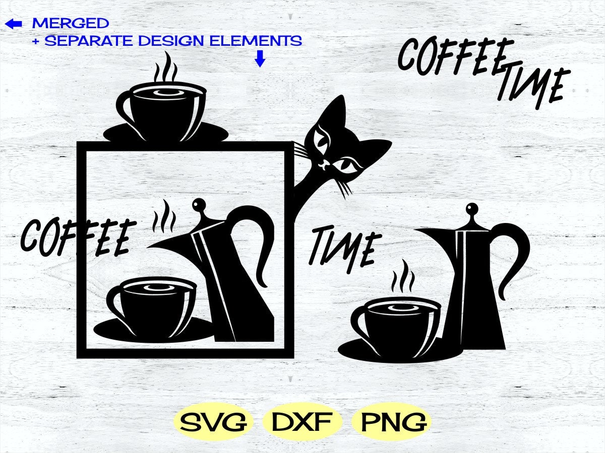 Mid-century Modern Svg Dxf Files: Peeking Cute Kitty Coffee Time, MCM ...