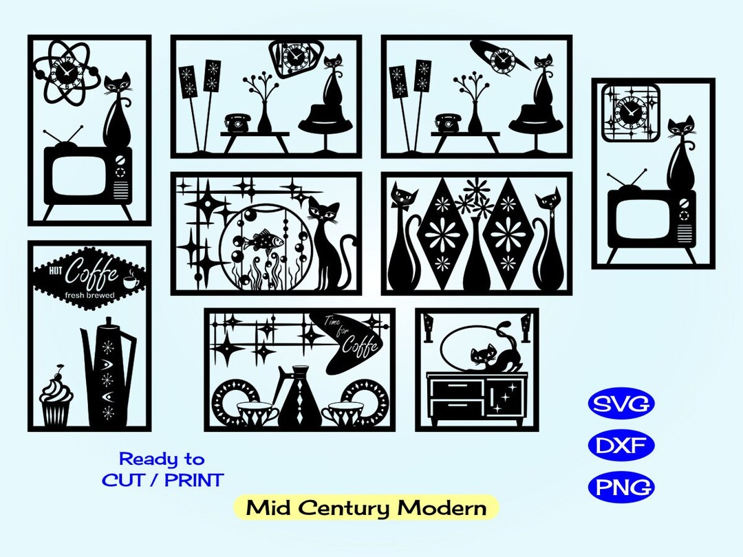 MCM Art Panels Bundle: Retro Wall Decor, Svg-dxf-png Files, Mid-century ...