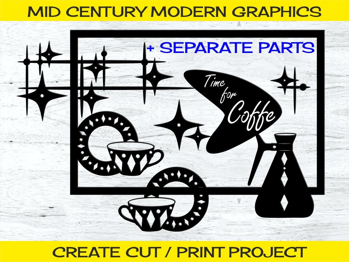 MCM Svg-dxf Files Coffee Pot & Mug Design Elements, Mid-century Modern ...