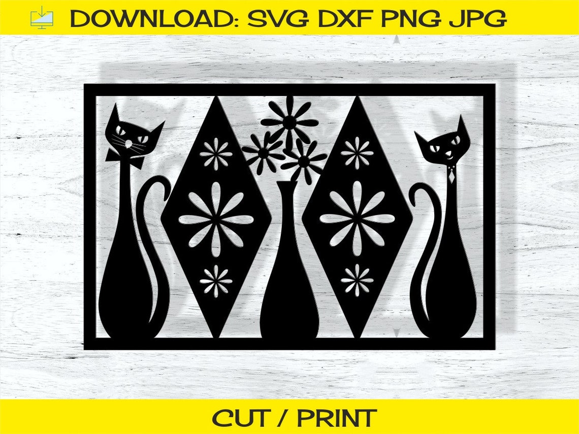 MCM Svg-dxf Files Cats Family Design Elements Mid-century - Etsy