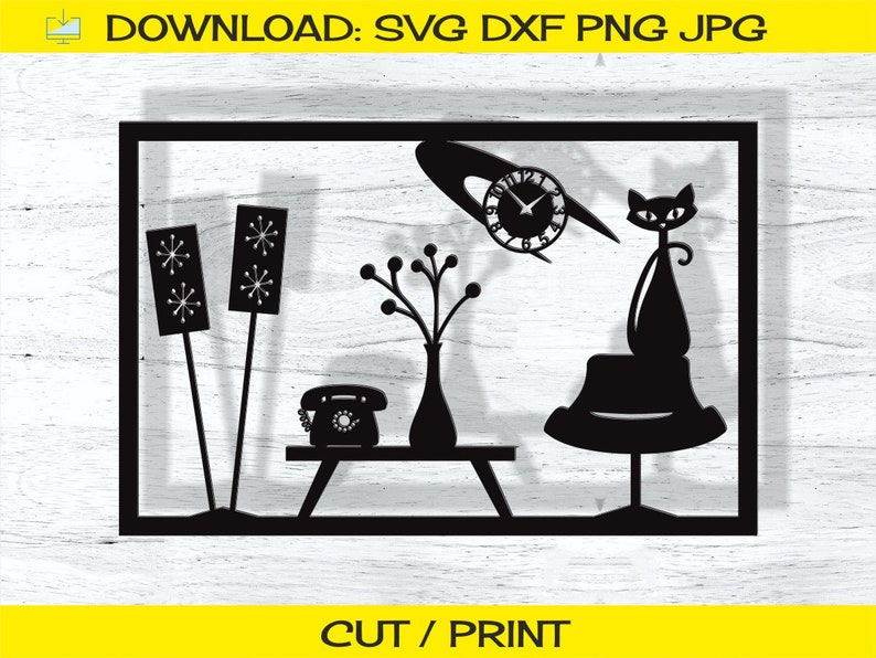 MCM Svg-dxf-png Files Cat Old Phone Chair Clock Design - Etsy