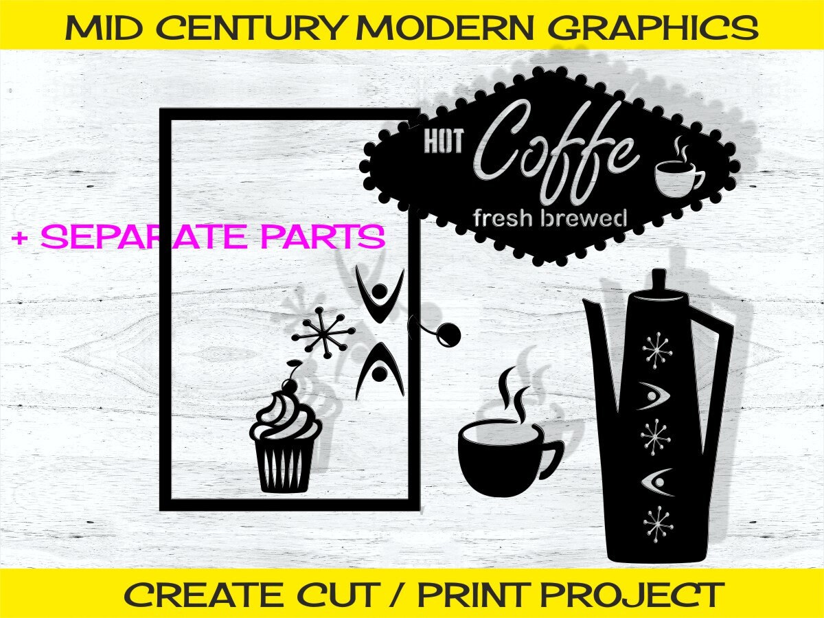 MCM Svg-dxf File Coffee Pot & Cake Design Elements, Mid-century Modern ...