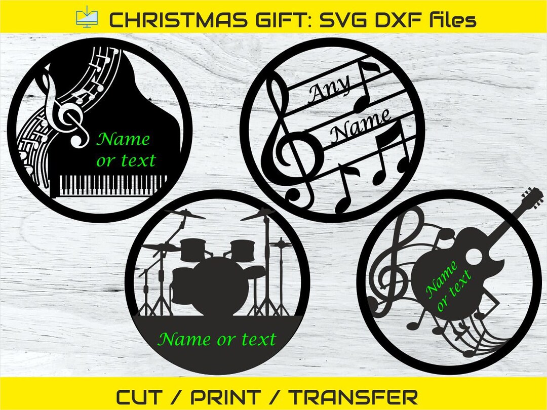 Musical Instruments Round Decor, Music Room Door Name Plaque Sign Svg ...