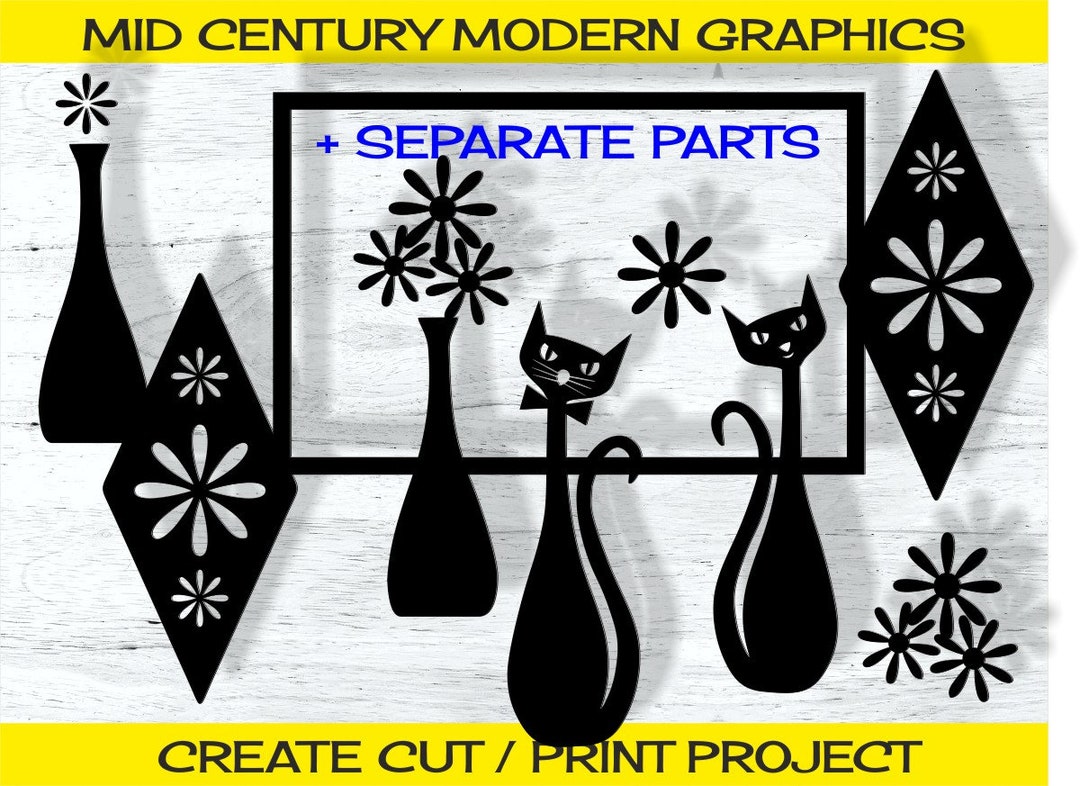 MCM Svg-dxf Files Cats Family Design Elements, Mid-century Modern ...