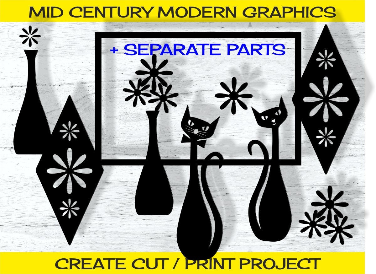 MCM Svg-dxf Files Cats Family Design Elements, Mid-century Modern ...