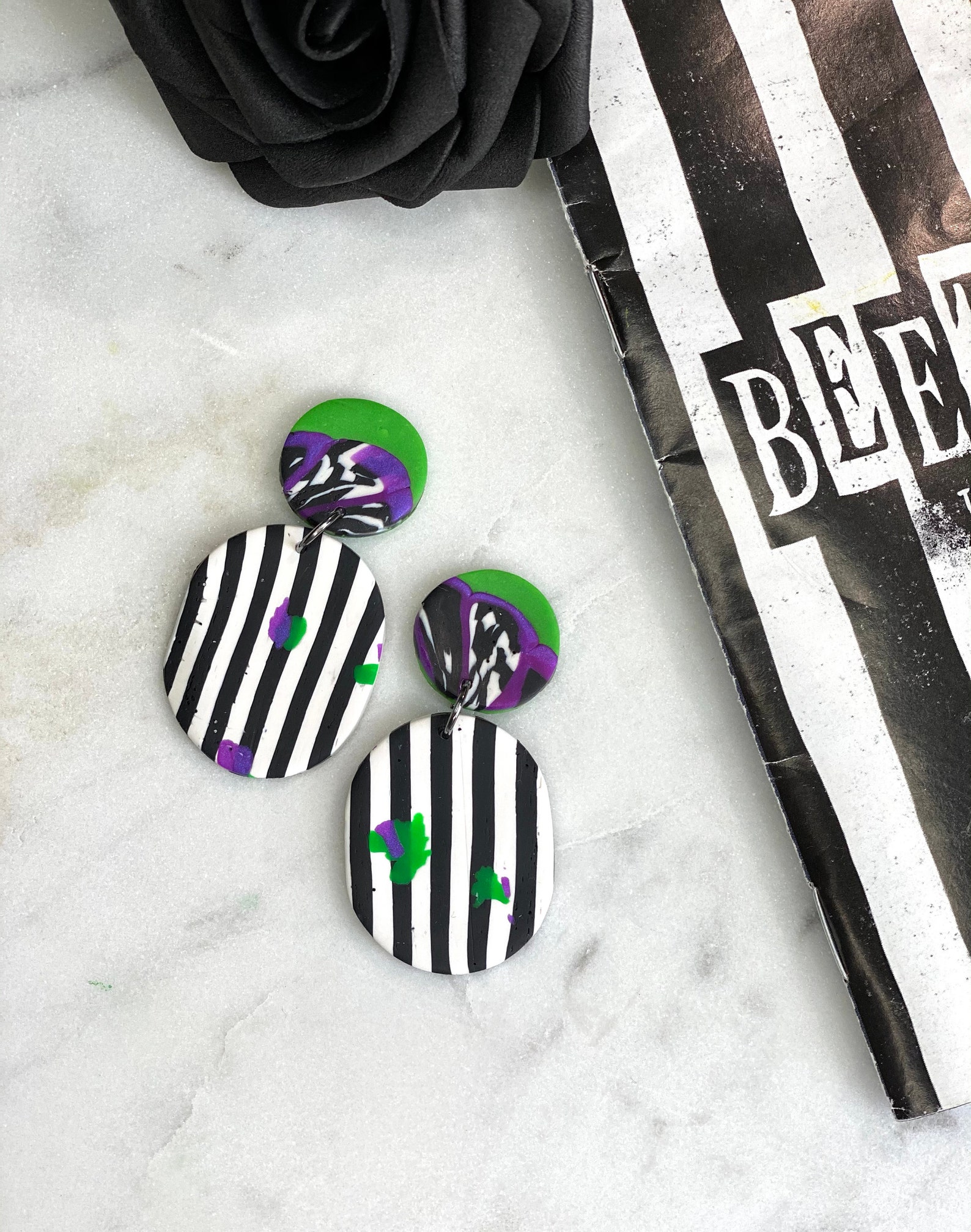 Beetlejuice earrings halloween earrings gothic earrings | Etsy