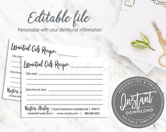 Essential Oil Recipe Card, Printable Recipe Card, Recipes for Essential ...