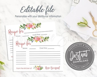 Floral Recipe Card Printable Template Bridal Shower Recipe - Etsy