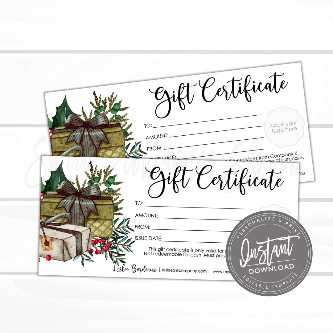 Editable Gift Certificate, Holiday Printable Gift Voucher, Editable ...