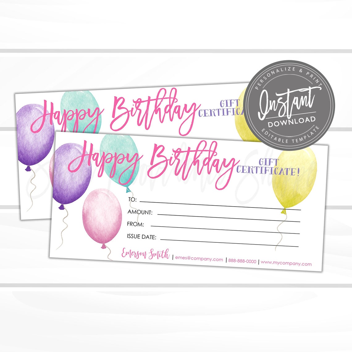 Editable Gift Certificate, Birthday Printable Gift Voucher, Editable ...