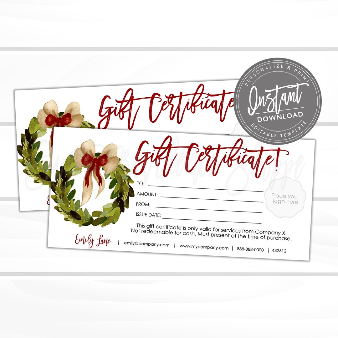 Editable Christmas Gift Certificate, Holiday Printable Gift Voucher ...