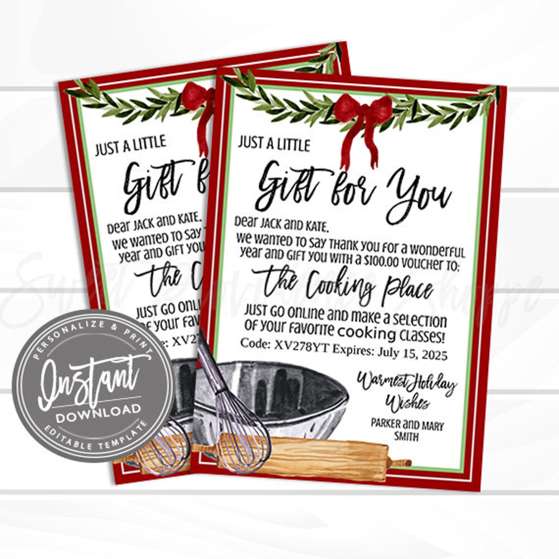 Editable Holiday Cooking Class Gift Certificate Cooking Gift | Etsy