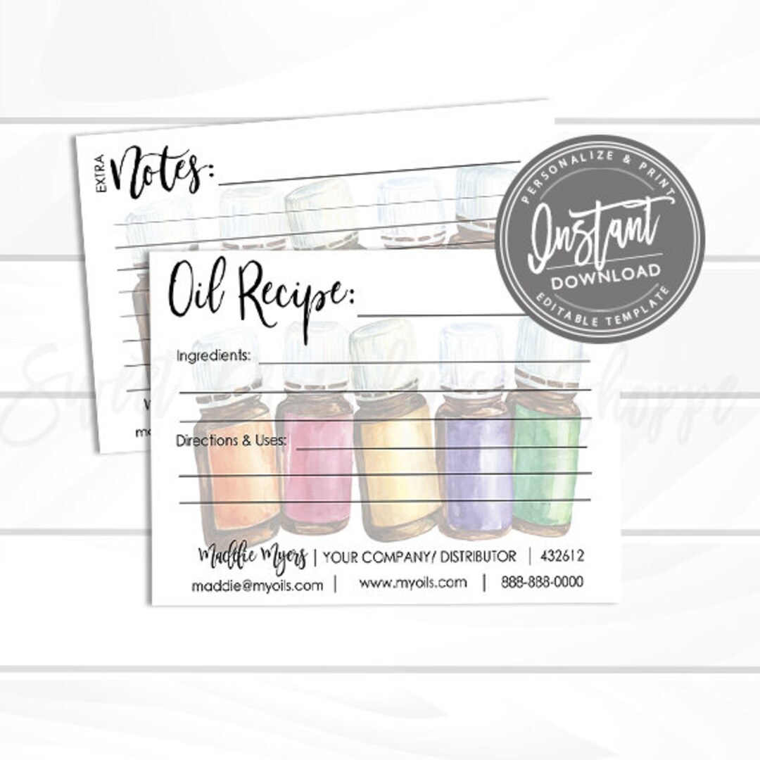 Essential Oil Recipe Card, Recipes for Essential Oils, Printable Recipe ...