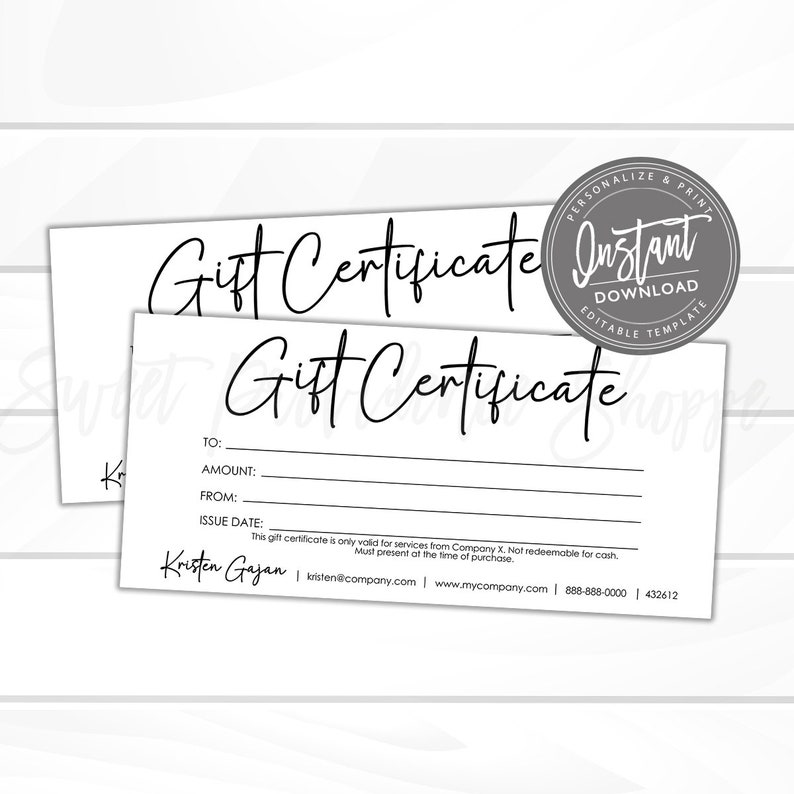 Editable Gift Certificate, Printable Gift Card, DIY Gift Certificate ...