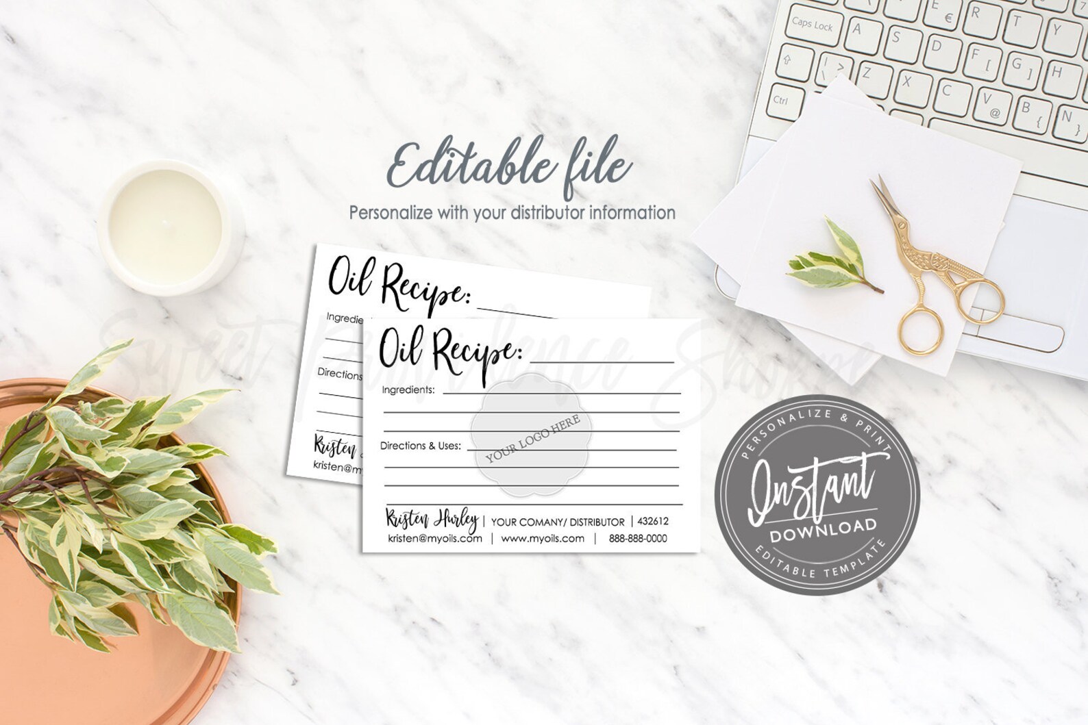 Essential Oil Recipe Card, Printable Recipe Card, Recipes for Essential ...