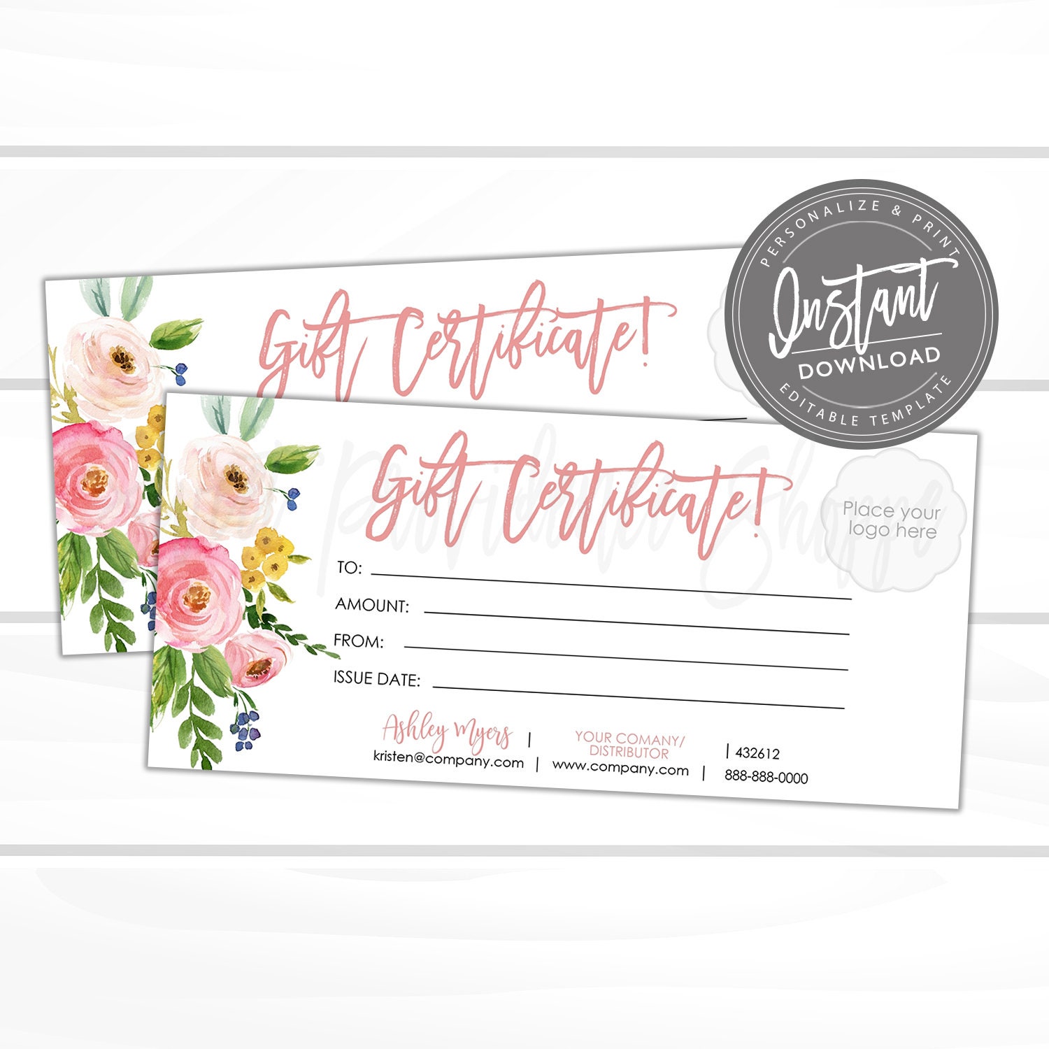 Editable Gift Certificate, Printable Floral Gift Voucher, Editable Gift ...