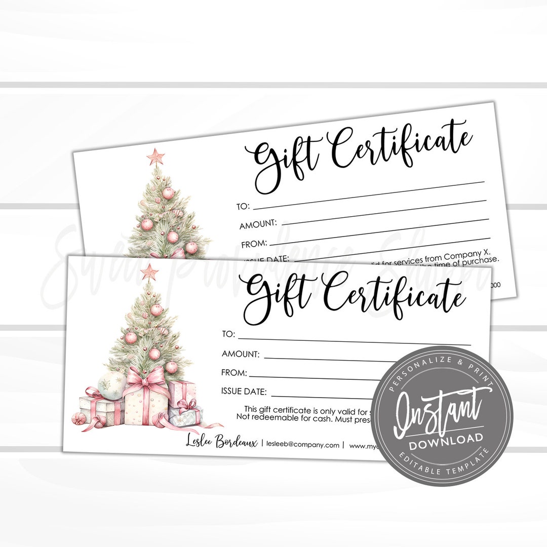 Editable Gift Certificate, Holiday Printable Gift Voucher, Editable ...