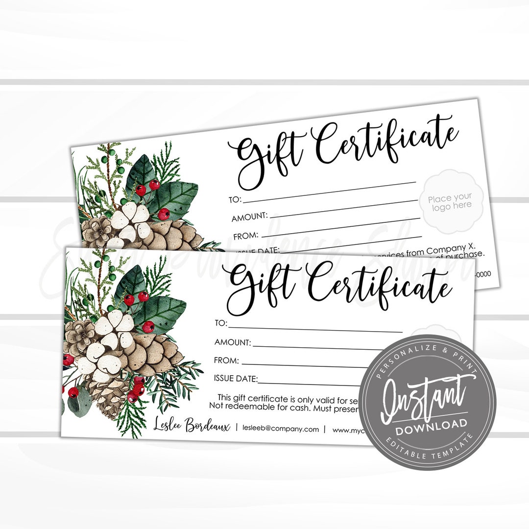 Editable Holiday Printable Gift Voucher, Editable Christmas Holiday ...