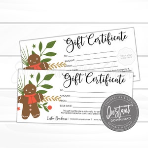 Editable Gift Certificate, Holiday Printable Gift Voucher, Editable ...