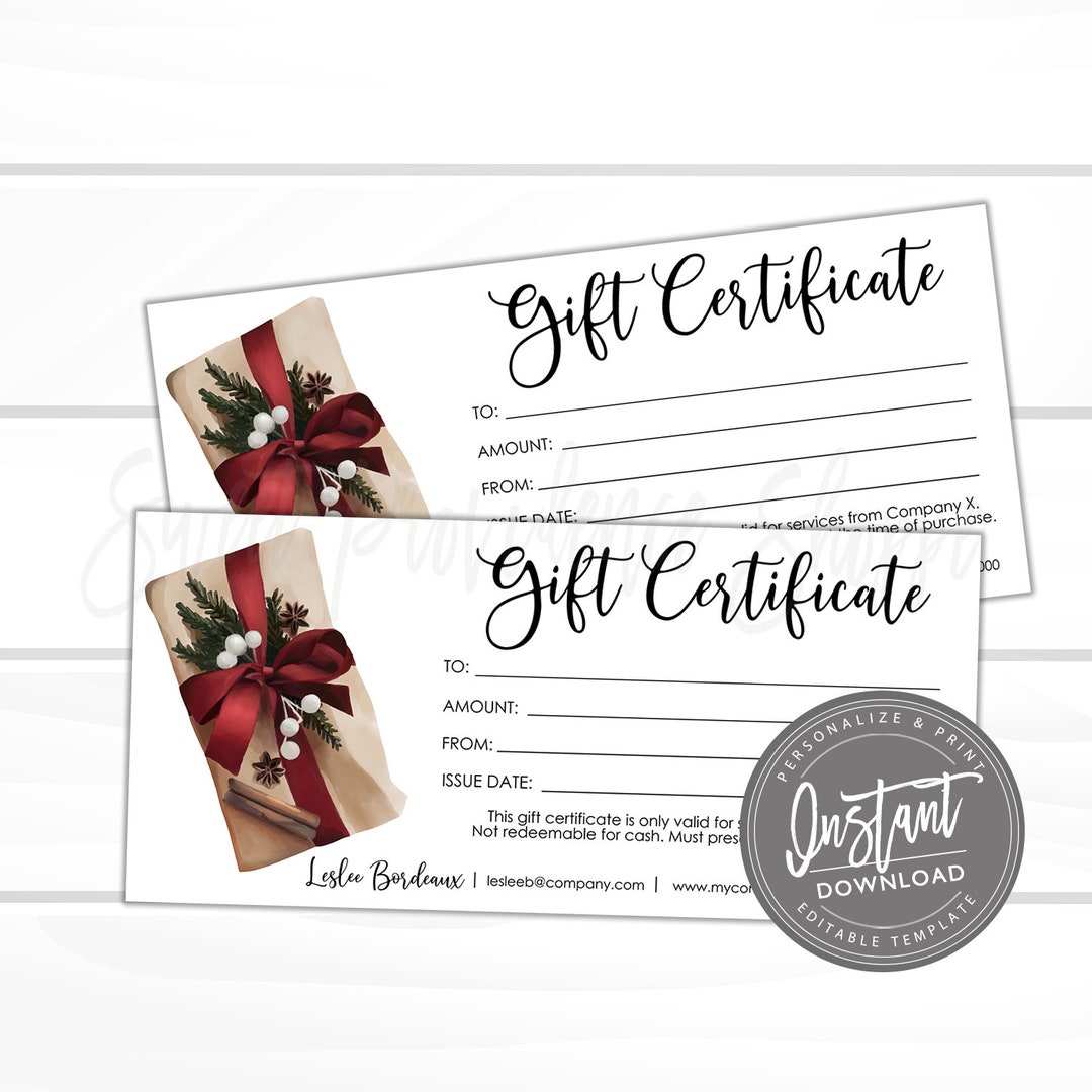 Editable Holiday Printable Gift Voucher, Editable Christmas Holiday ...