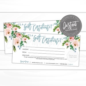 Editable Gift Certificate, Blue Peach Floral Printable Gift Voucher ...