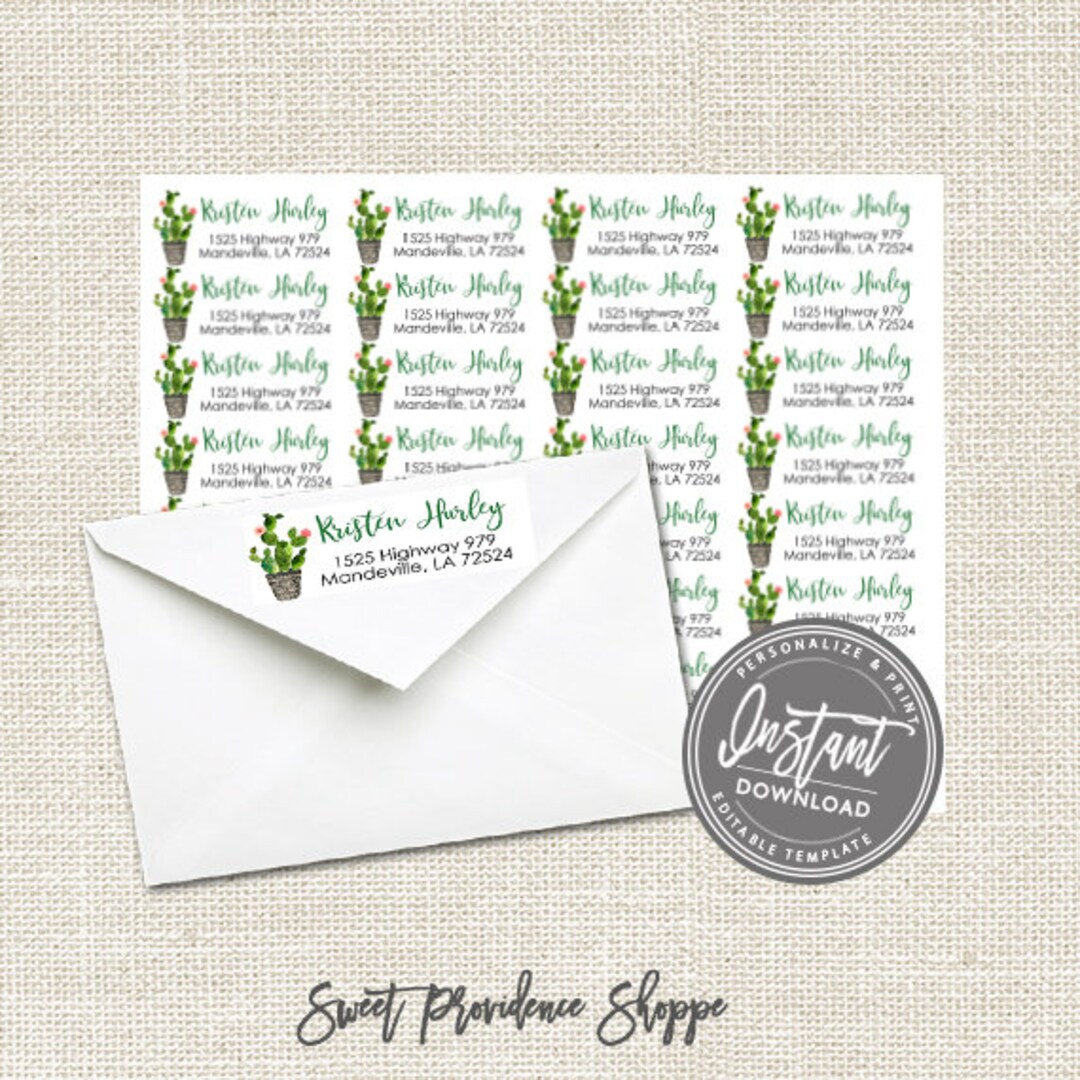 Editable Return Address Label, Cactus Succulent Return Address Label ...