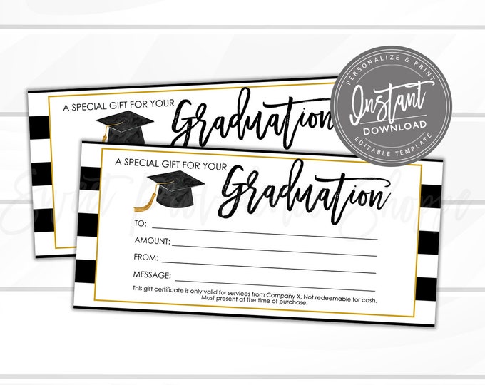 Editable Graduation Gift Certificate, Printable Gift Card, DIY Senior ...