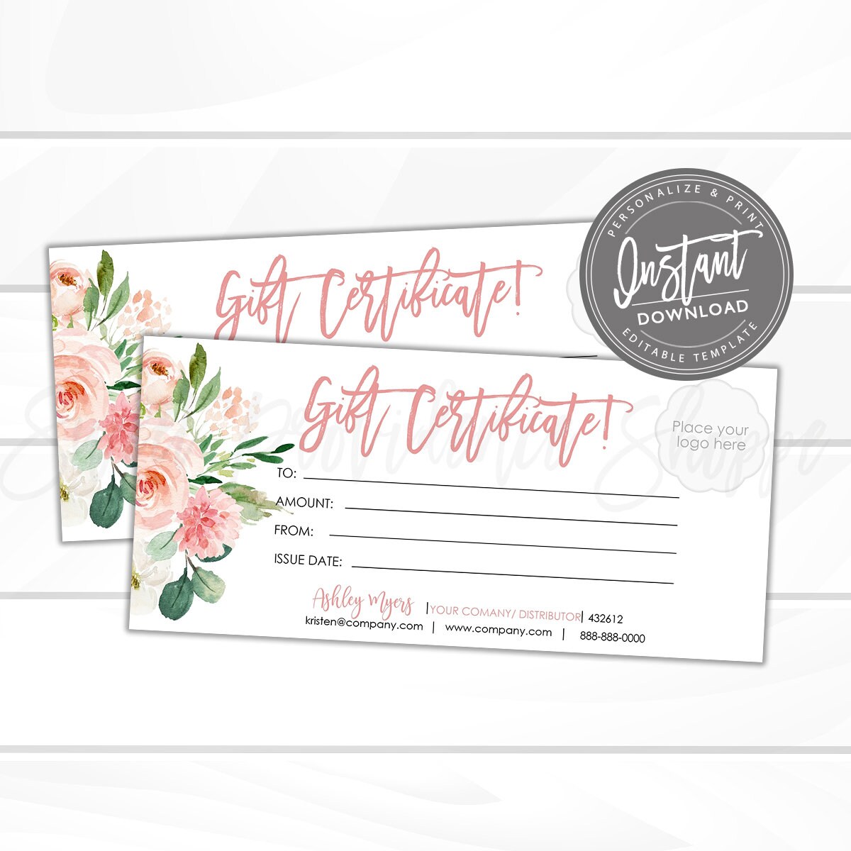 Editable Gift Certificate, Printable Floral Gift Voucher, Editable Gift ...