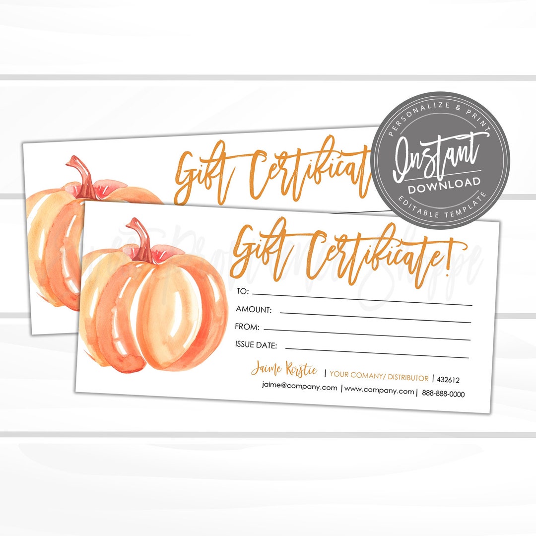 Editable Gift Certificate, Fall Printable Gift Voucher, Editable ...