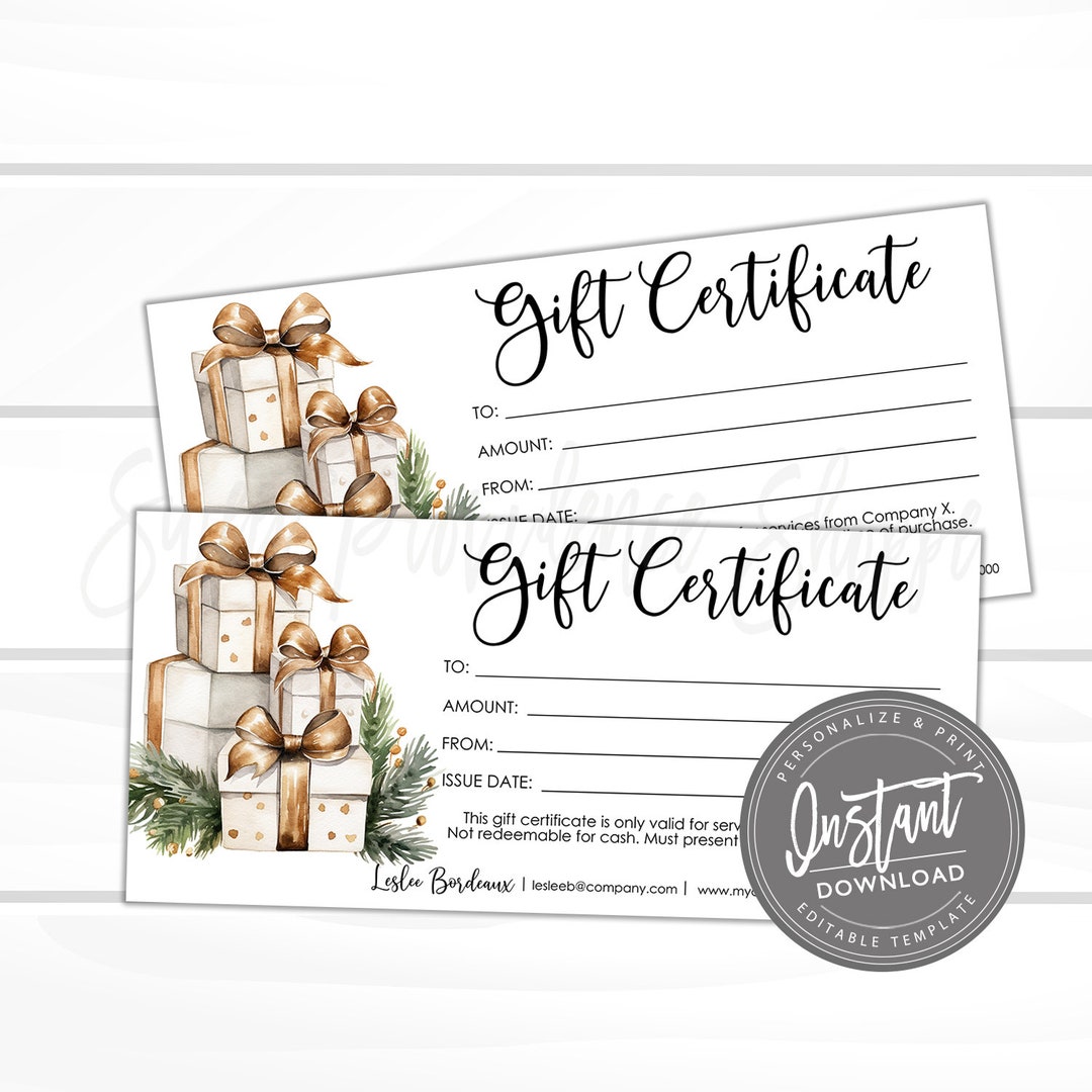 Editable Gift Certificate, Holiday Printable Gift Voucher, Editable ...