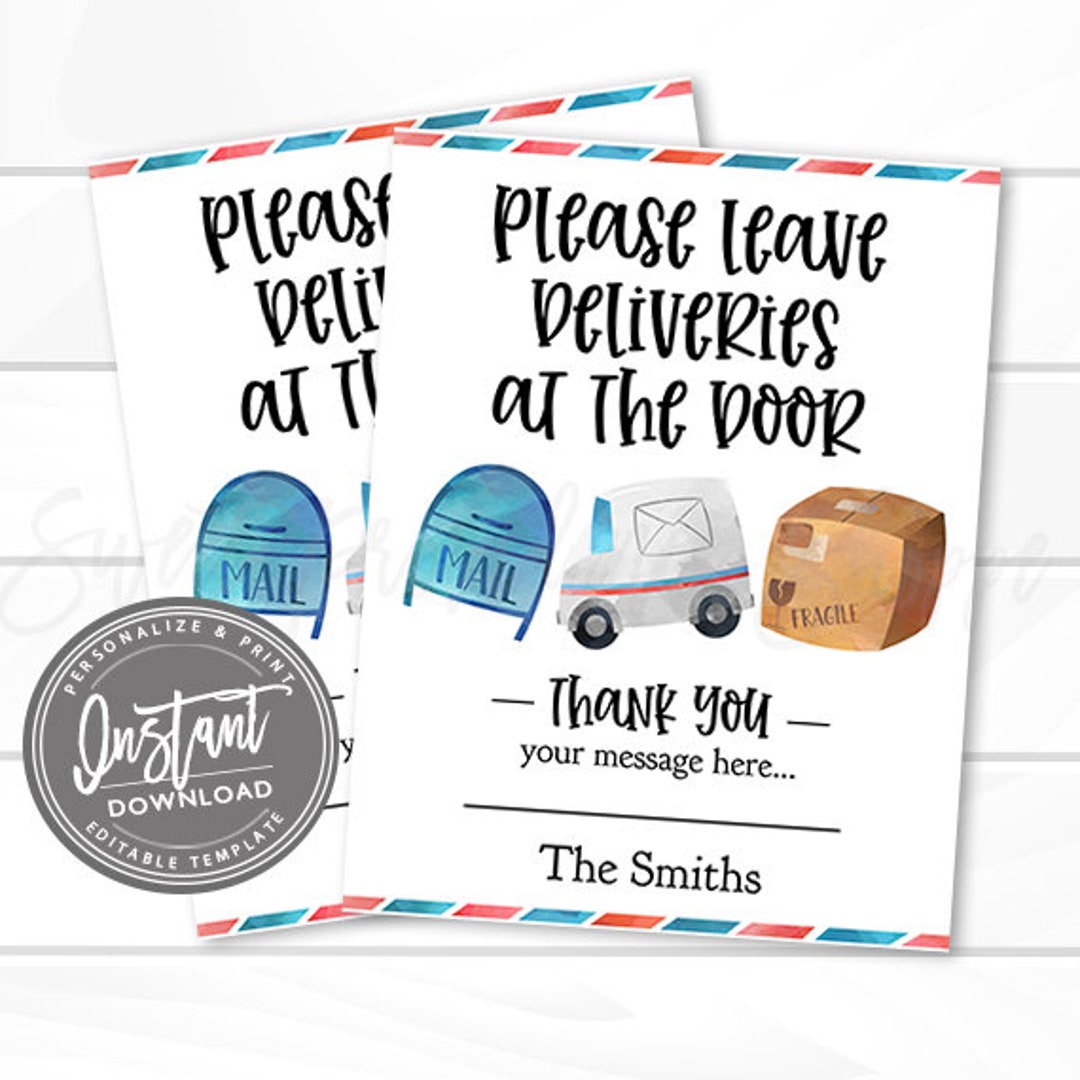 Editable Delivery Sign, Leave at Door, Thank You, Personalized Delivery ...