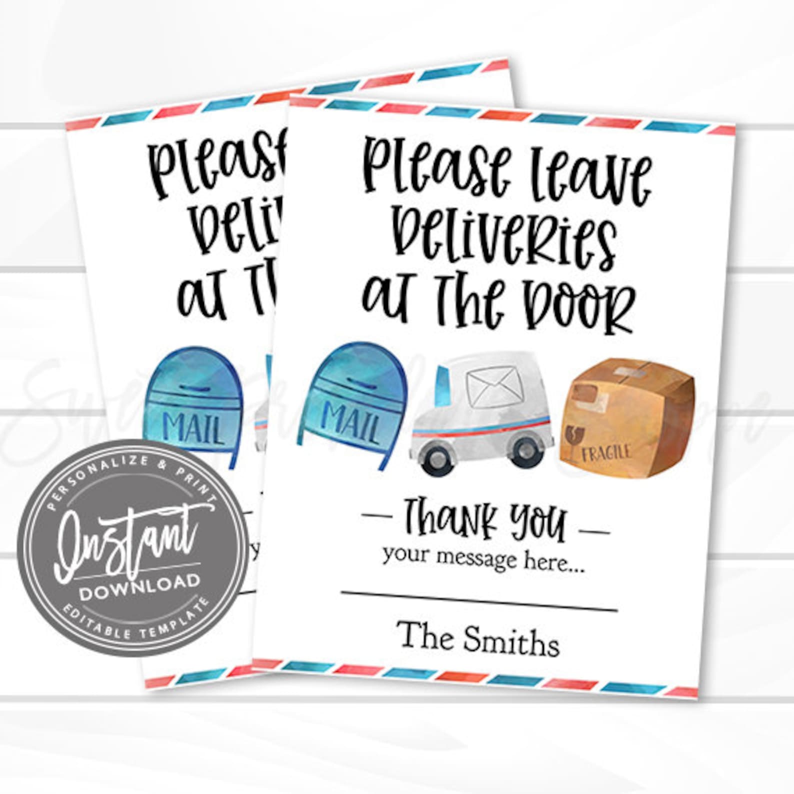 Editable Delivery Sign, Leave at Door, Thank You, Personalized Delivery ...