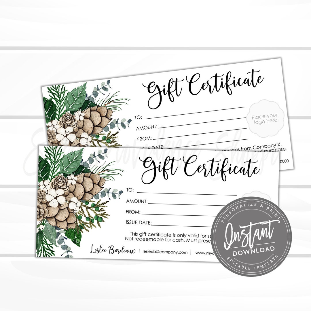 Editable Holiday Printable Gift Voucher, Editable Christmas Holiday ...