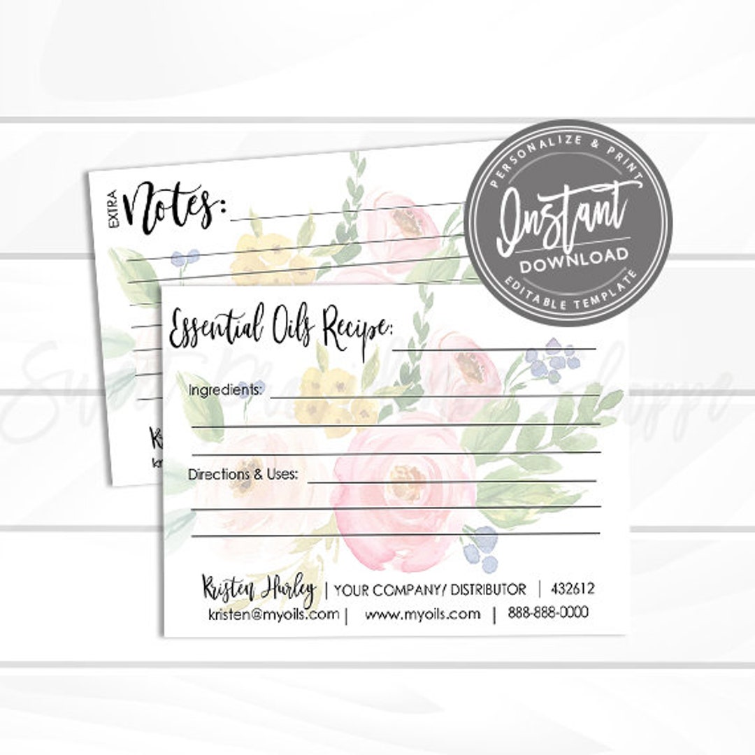 Printable Oil Recipe Cards, Floral Essential Oil Recipe Card, Recipes ...