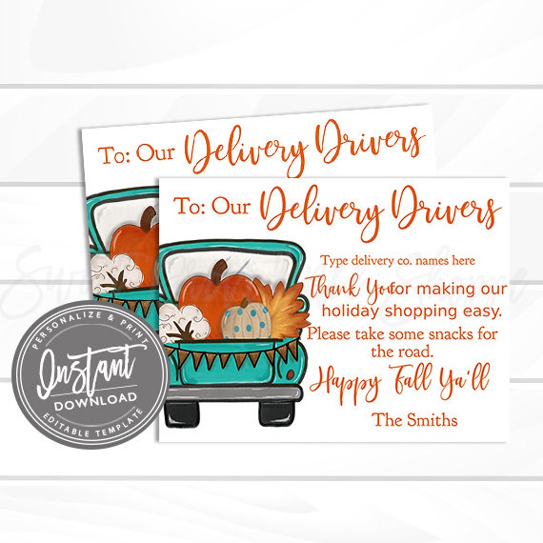 Editable Delivery Driver Thank You Sign, Personalized Delivery Driver ...