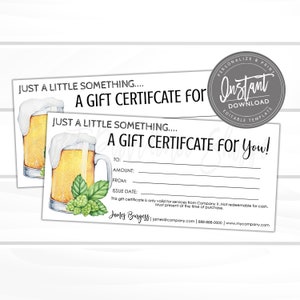 Editable Gift Certificate, Mens Beer Printable Gift Certificate, Any ...