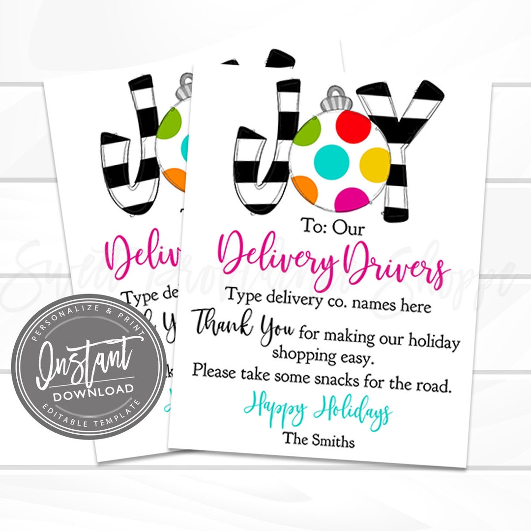 Editable Delivery Driver Thank You Sign, Personalized Delivery Driver ...