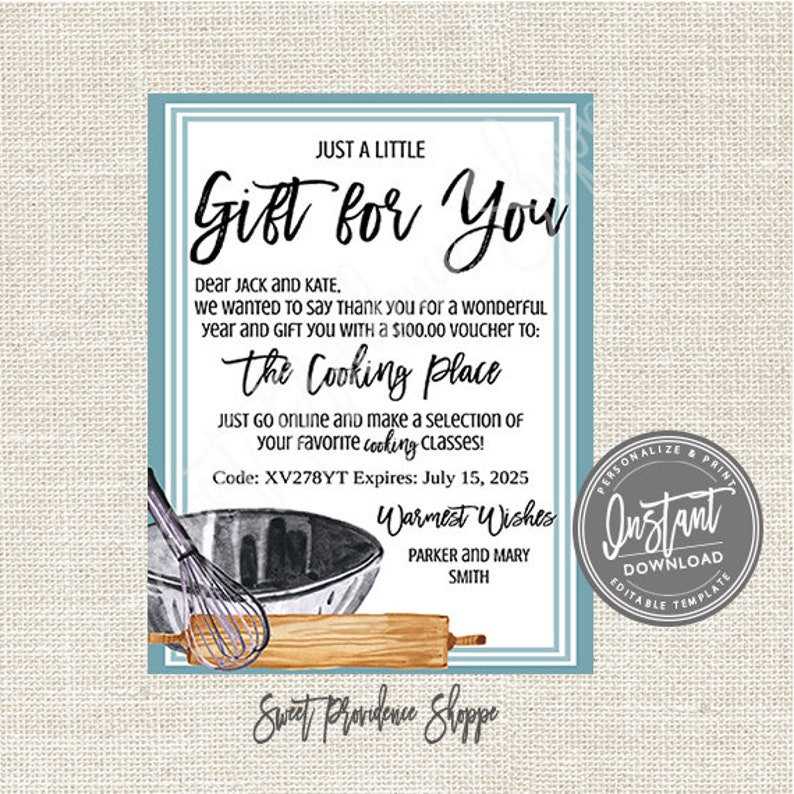 Editable Cooking Class Gift Certificate Cooking Gift Card Etsy