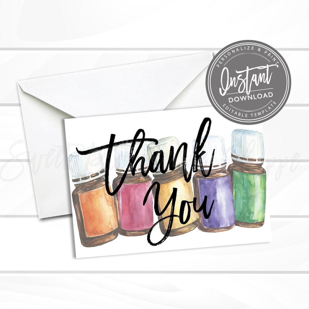 Essential Oil Thank You Card, Printable Oil Bottle Thank You Card ...