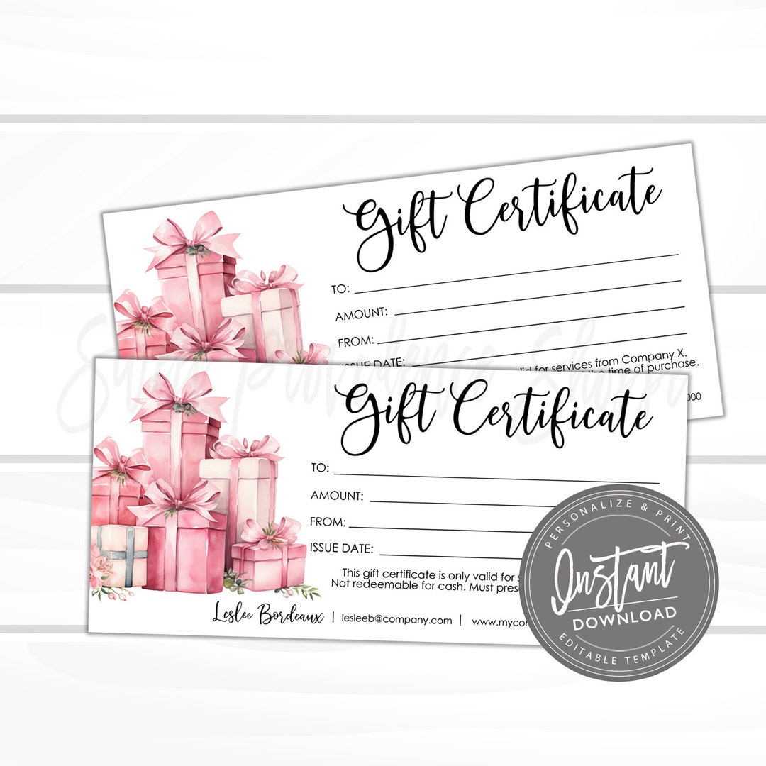 Editable Gift Certificate, Holiday Printable Gift Voucher, Editable ...