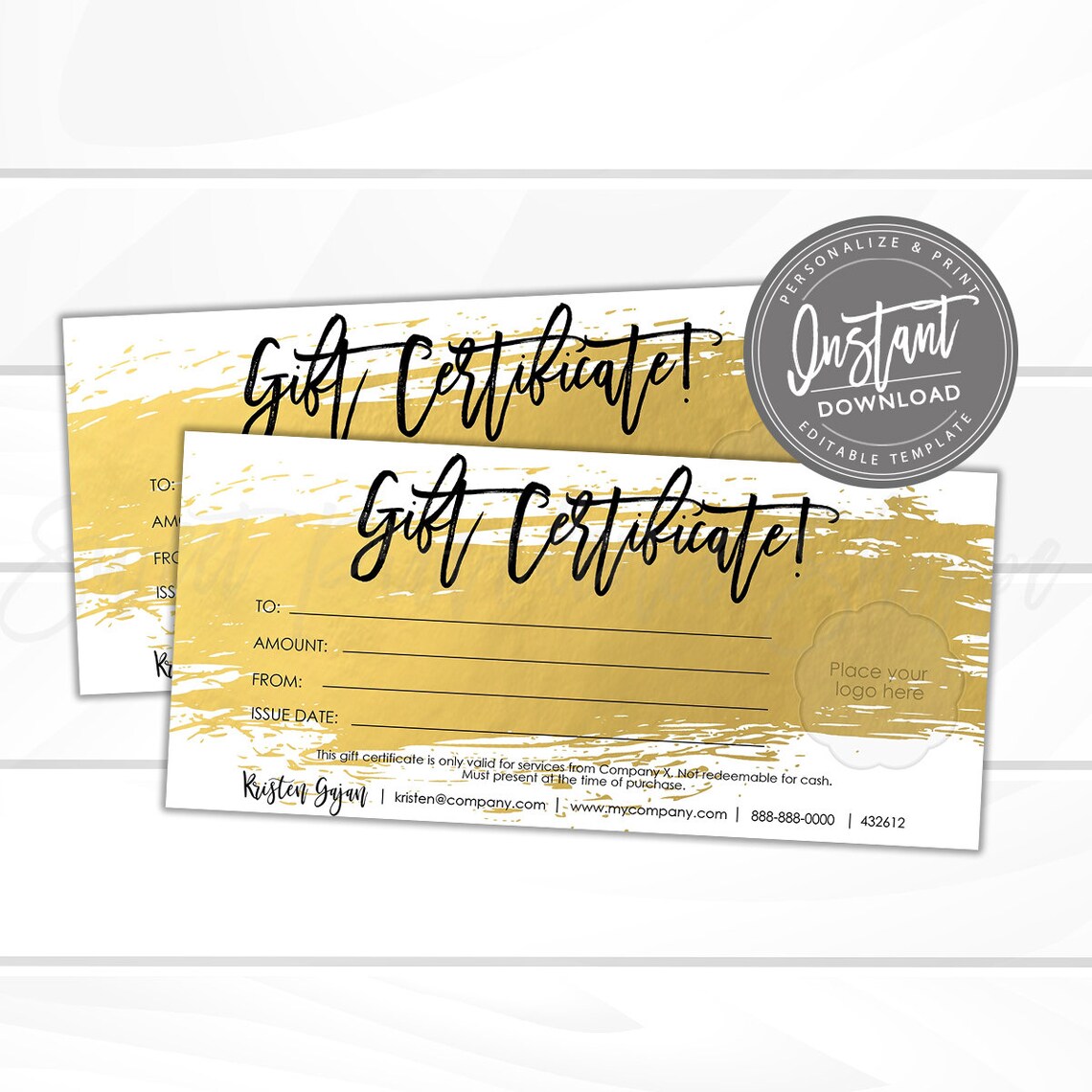 Editable Gift Certificate, Printable Gift Card ADD Your LOGO, DIY Gift ...
