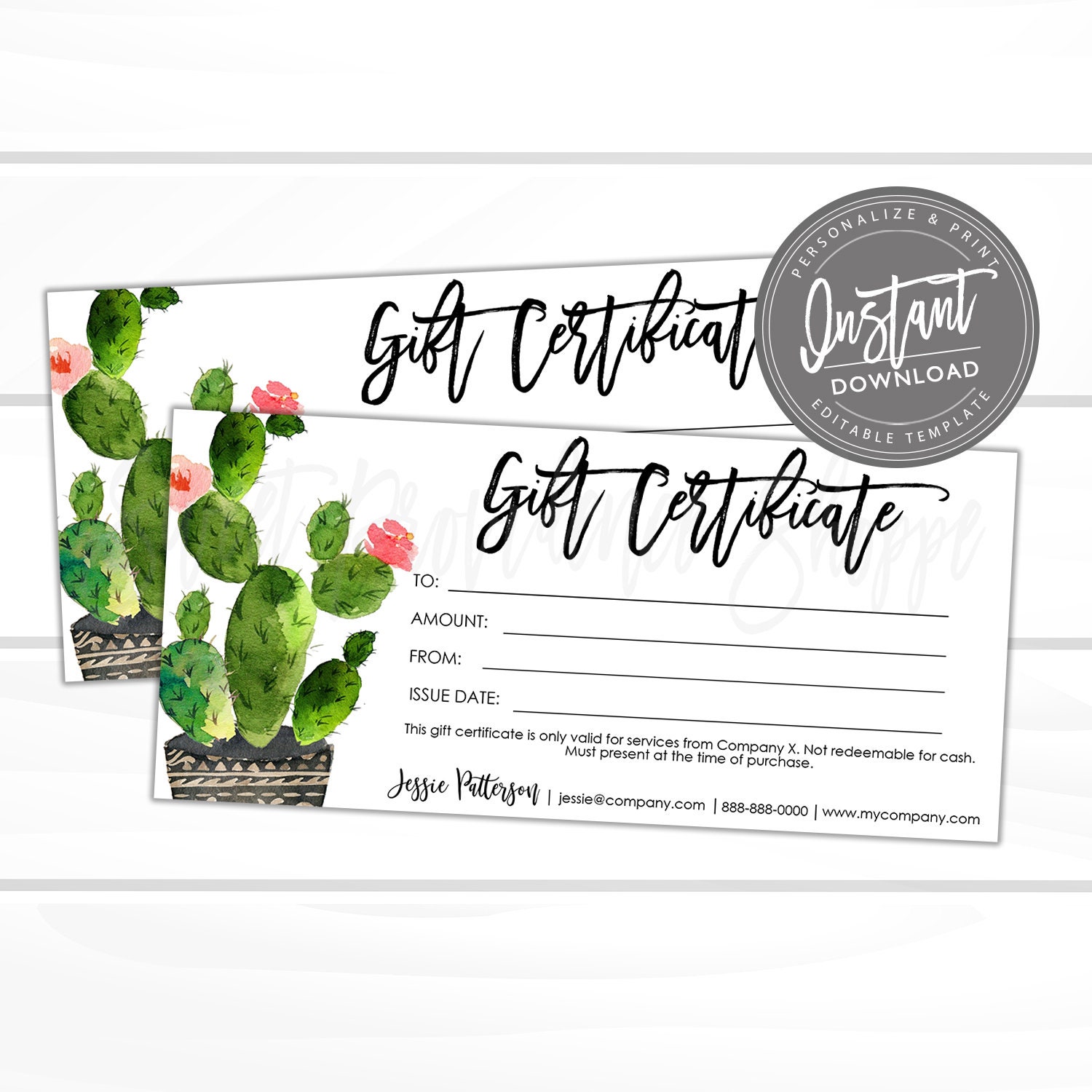 Editable Gift Certificate Cactus Succulent Printable Gift - Etsy