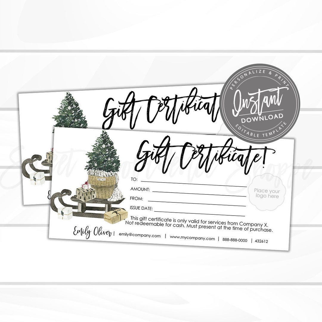 Editable Gift Certificate, Holiday Printable Gift Voucher, Editable ...
