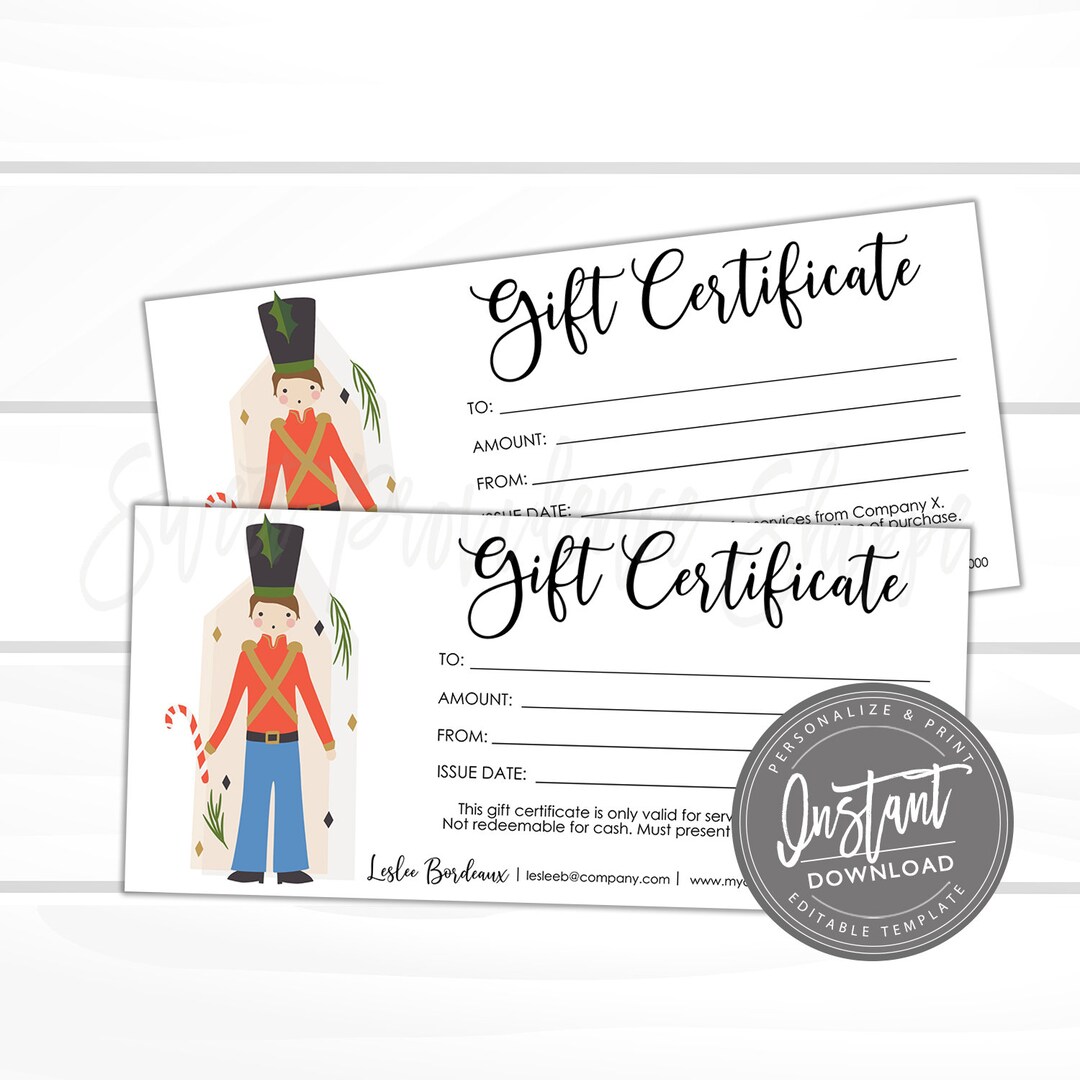 Editable Gift Certificate, Holiday Printable Gift Voucher, Editable ...