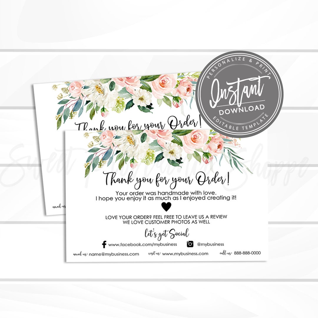 EDITABLE Thank You for Your Order Template, Printable Personalized ...