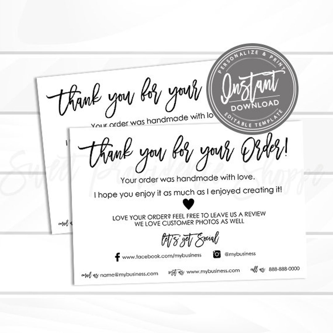 EDITABLE Thank You for Your Order Template, Printable Personalized ...